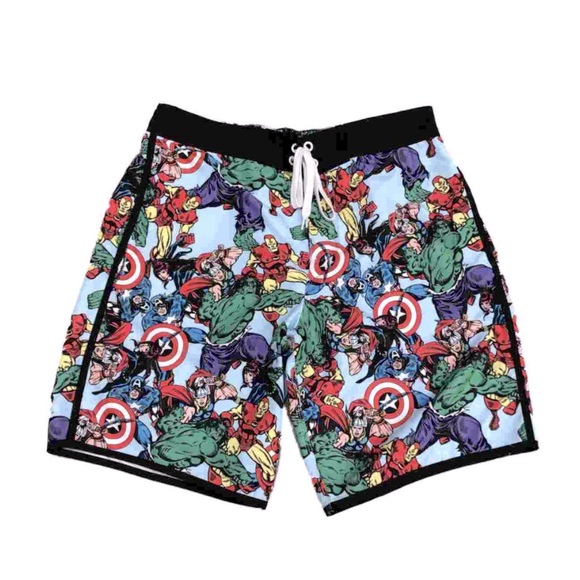 Marvel | Swim | Mens Blue Marvel Hulk Thor Captain America Team Surf ...